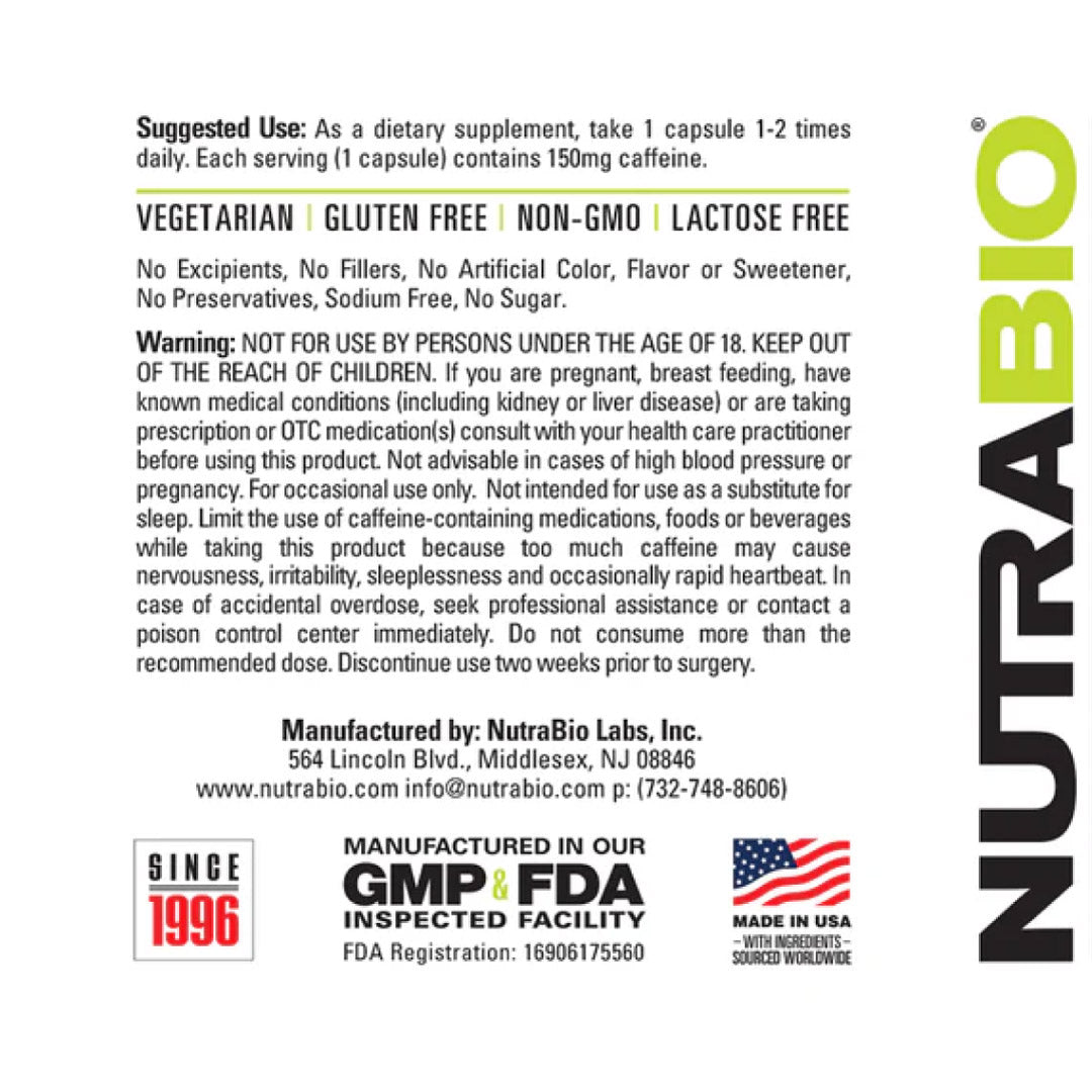 NutraBio CaffPlus (Dual Caffeine+Theanine) 60 Servings – NutriCartel